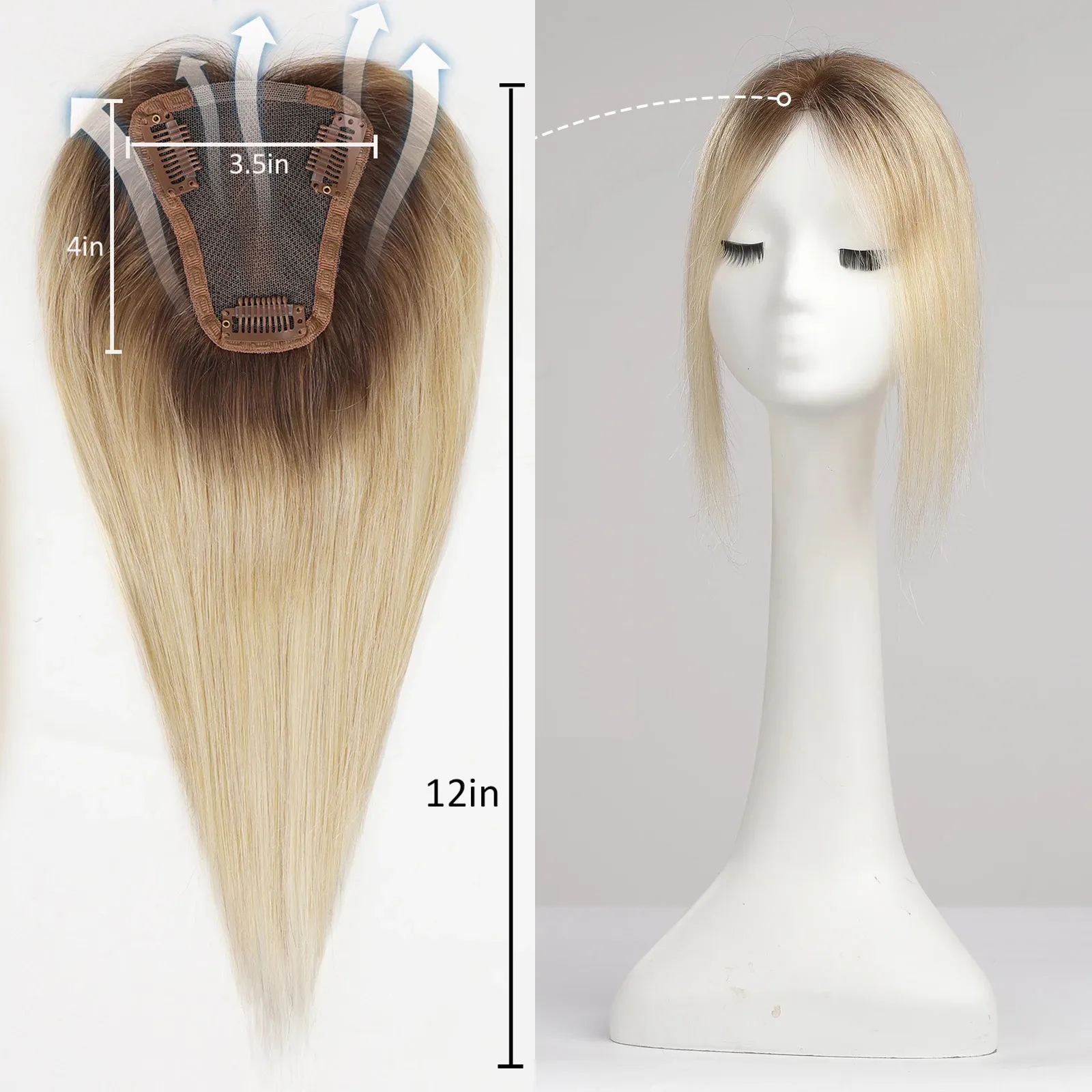 HAIRCUBE 100% Human Hair Toppers Brown Blonde Hairs Topper Silk Base ...