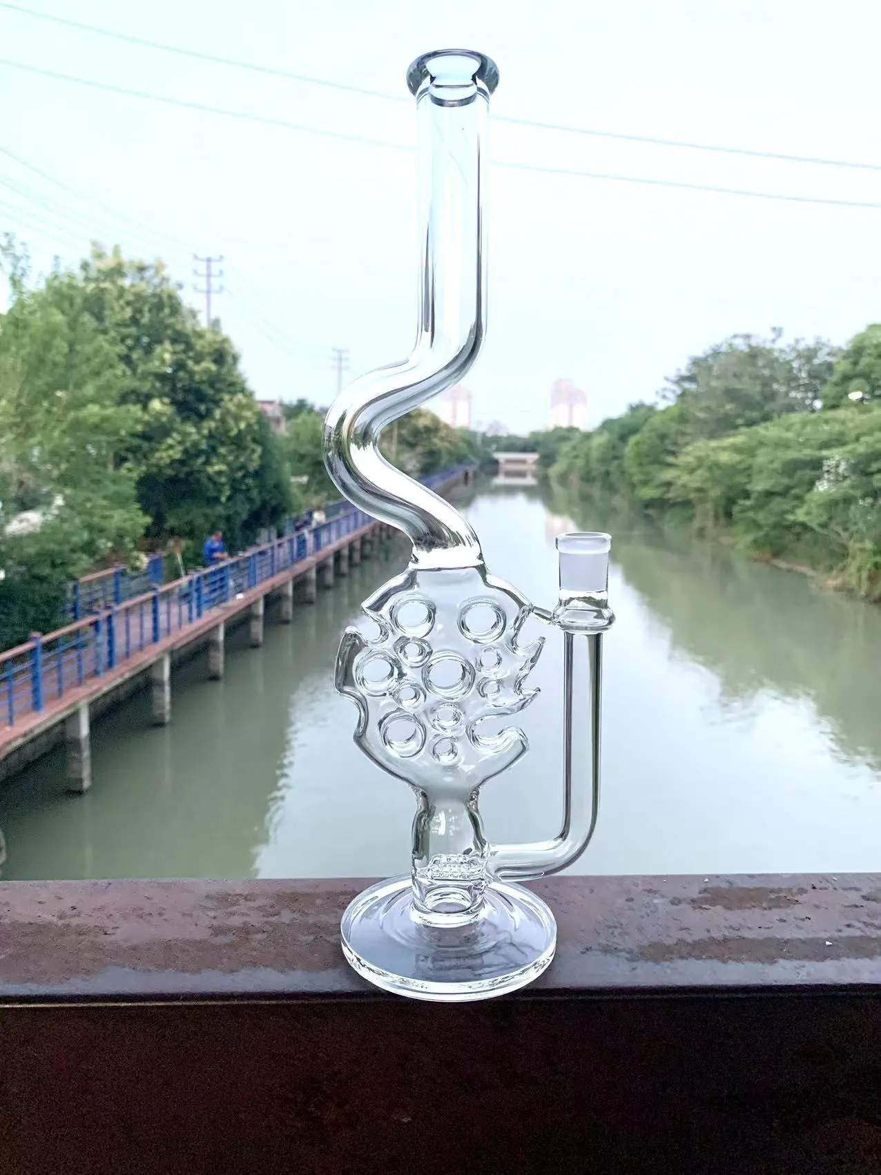Bang Porous Bubbler Hookah Glass Oil Burner Smoking Vortex Bong Gravity ...