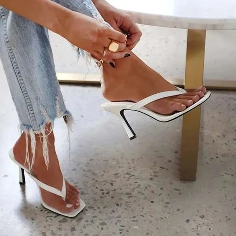 Stylish Women's Heel Flip Flops: Black High Heels White Sandals Mules ...