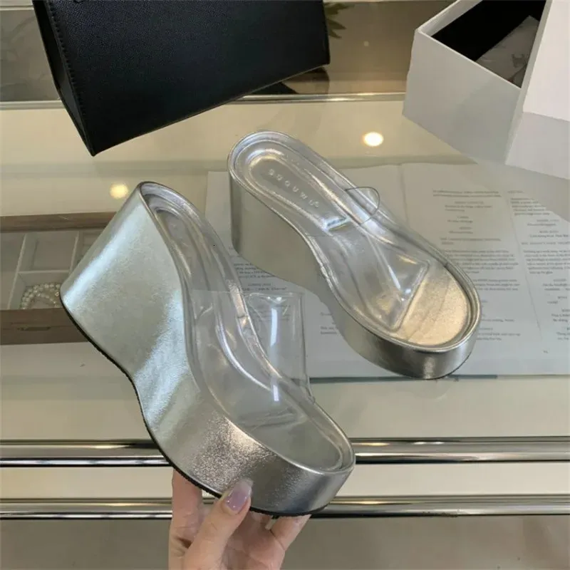 Women's Clear Platform Wedge Slides - Summer Casual PVC Slippers for ...