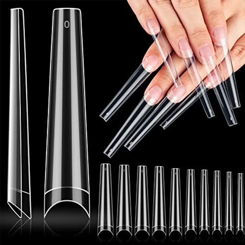3XL Extra Long Coffin Acrylic False Nail Tips Transparent Half Cover 12 ...