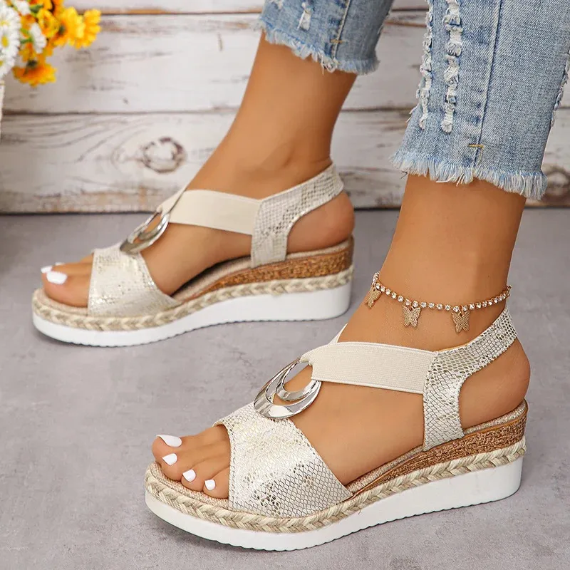 Metallic Wedge Shoes Womens Sandals 2.5 in Platform Snake Print Medium ...