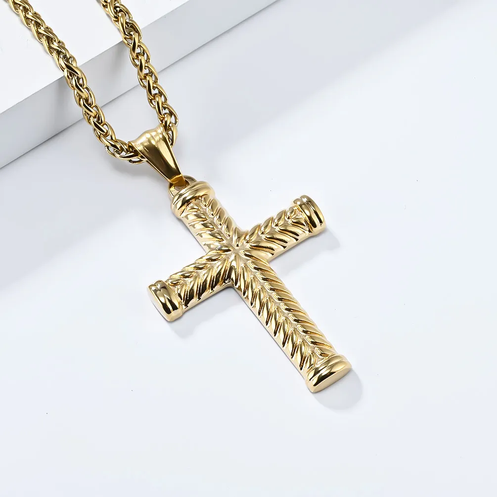 Male Gold Cross Necklace Stainless Steel Cross Necklaces Gold Plated ...
