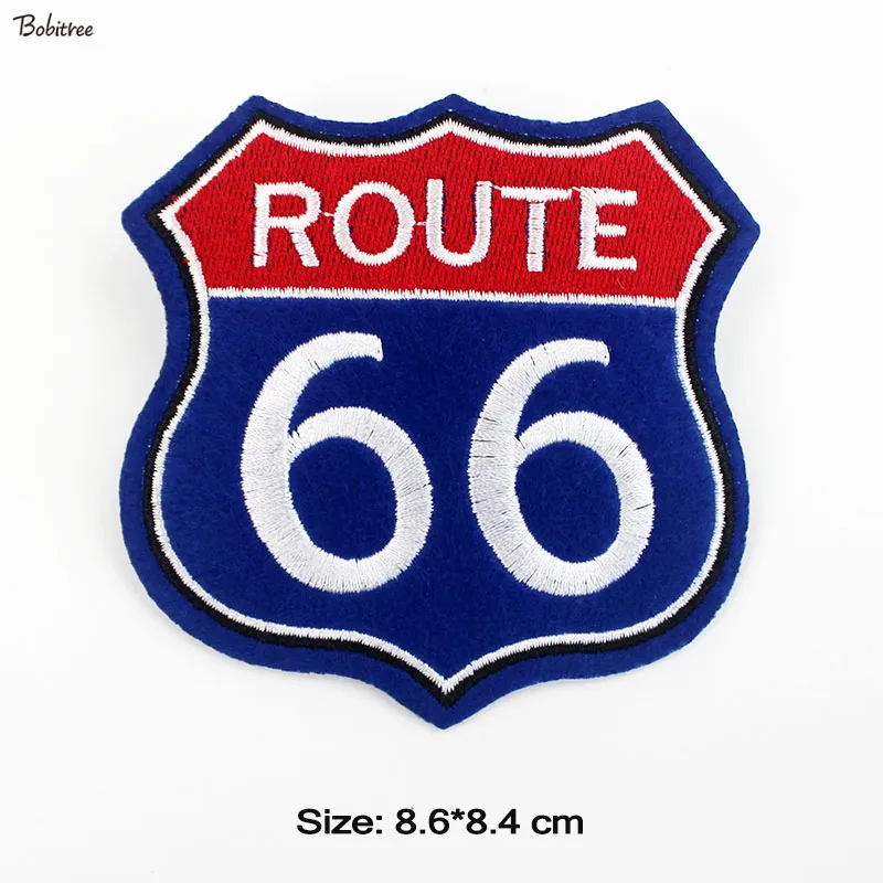 Blue Route 66 Embroidered Cloth Patches Iron On Badge Appliques For ...