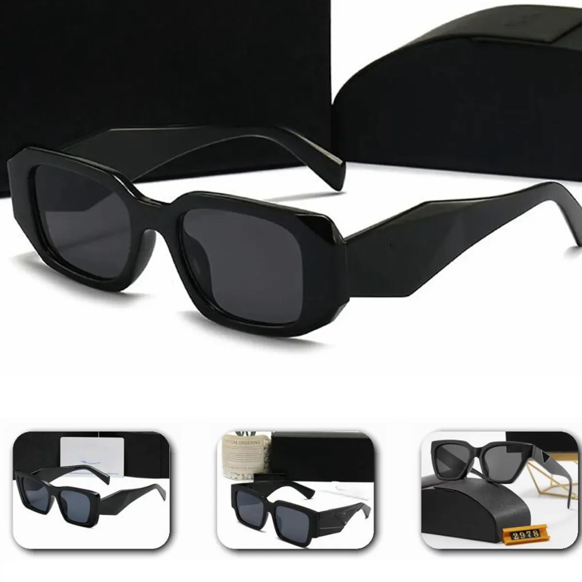 Stylish Unisex Designer Black Rectangle Sunglasses With Triangular ...