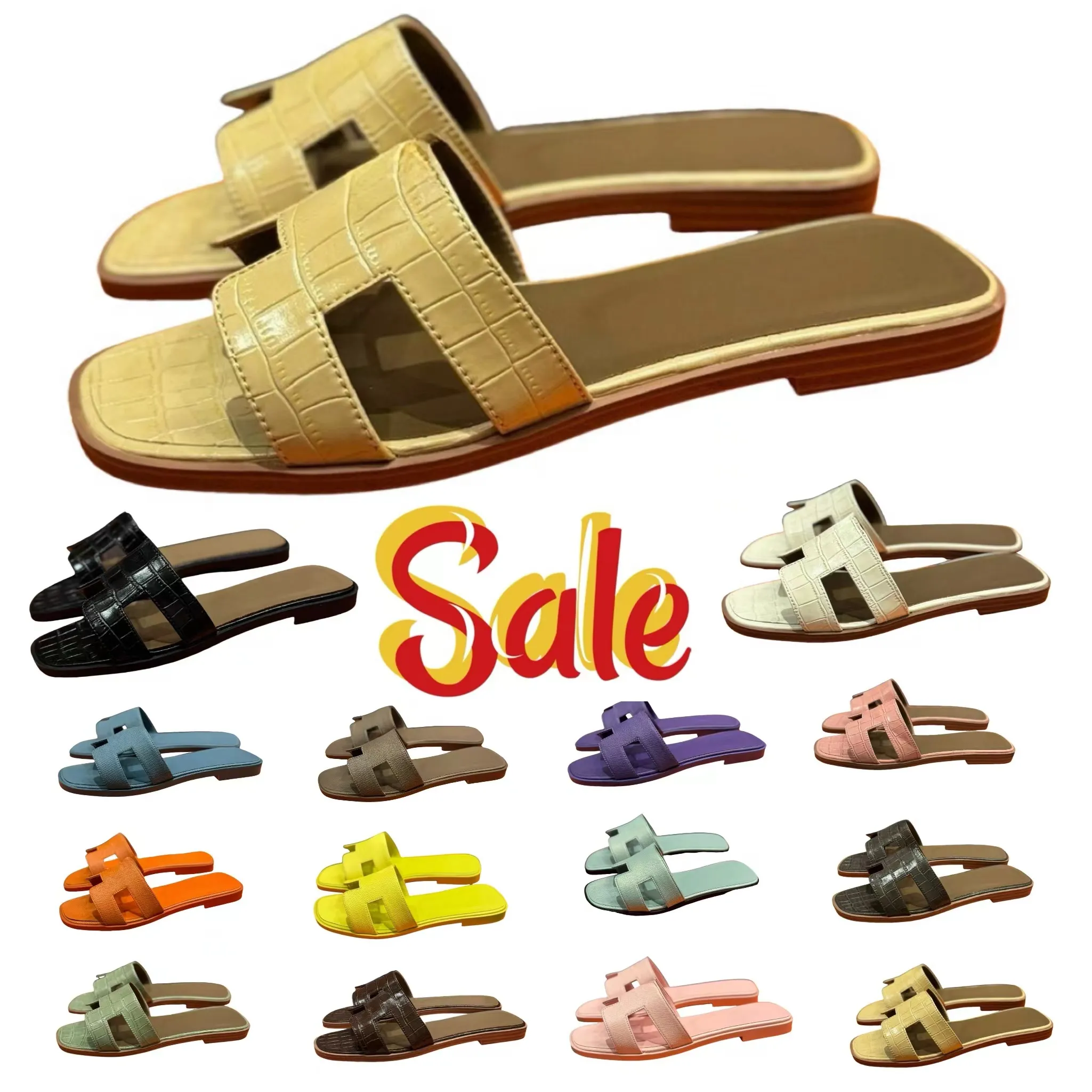 Bulk Womens Leather Slide Sandals, Flat Low Heel Embossed Genuine ...
