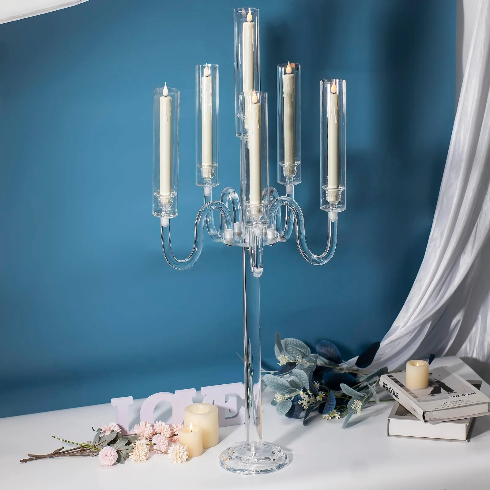 Glass 5 Arm Floor Candelabra Acrylic Crystal Candle... From David137 ...