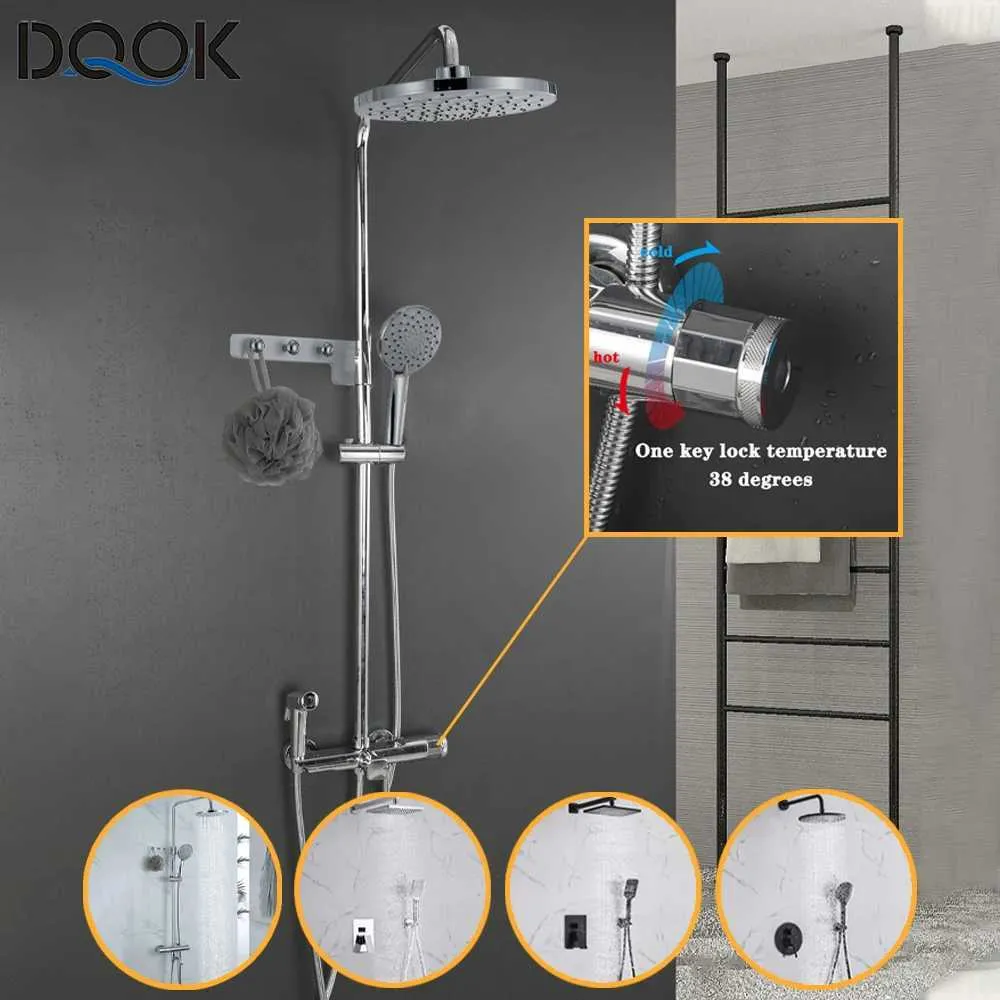 Thermostatic Waterfall Rain Shower System - Chrome Bathroom Mixer Set ...