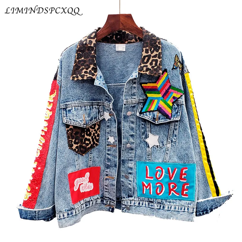 Women's Sequin Denim Jacket: Loose Fit, High Street Style for Students ...