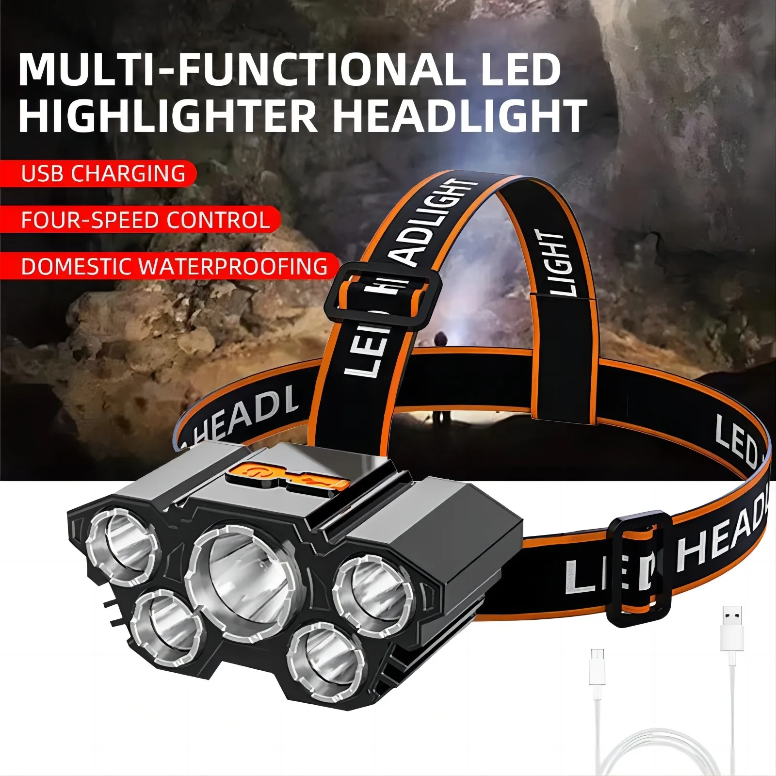 DHgate.com:5 LED Headlamp: USB Rechargeable, Built-in Battery, Powerful ...