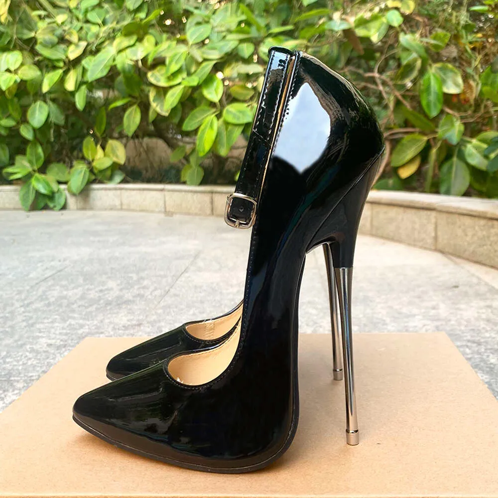 Womens Leather 16cm Stiletto High Heels Closed Pointed Toe Dress Pumps ...