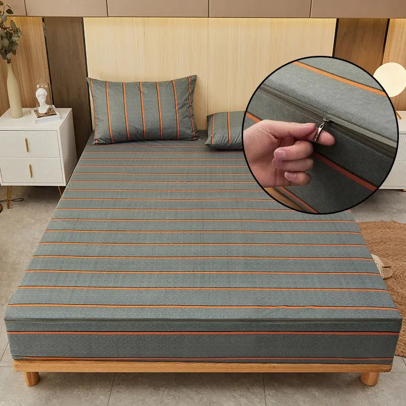 Breathable Waterproof Mattress Cover - Removable Fitted Sheet Zippered ...