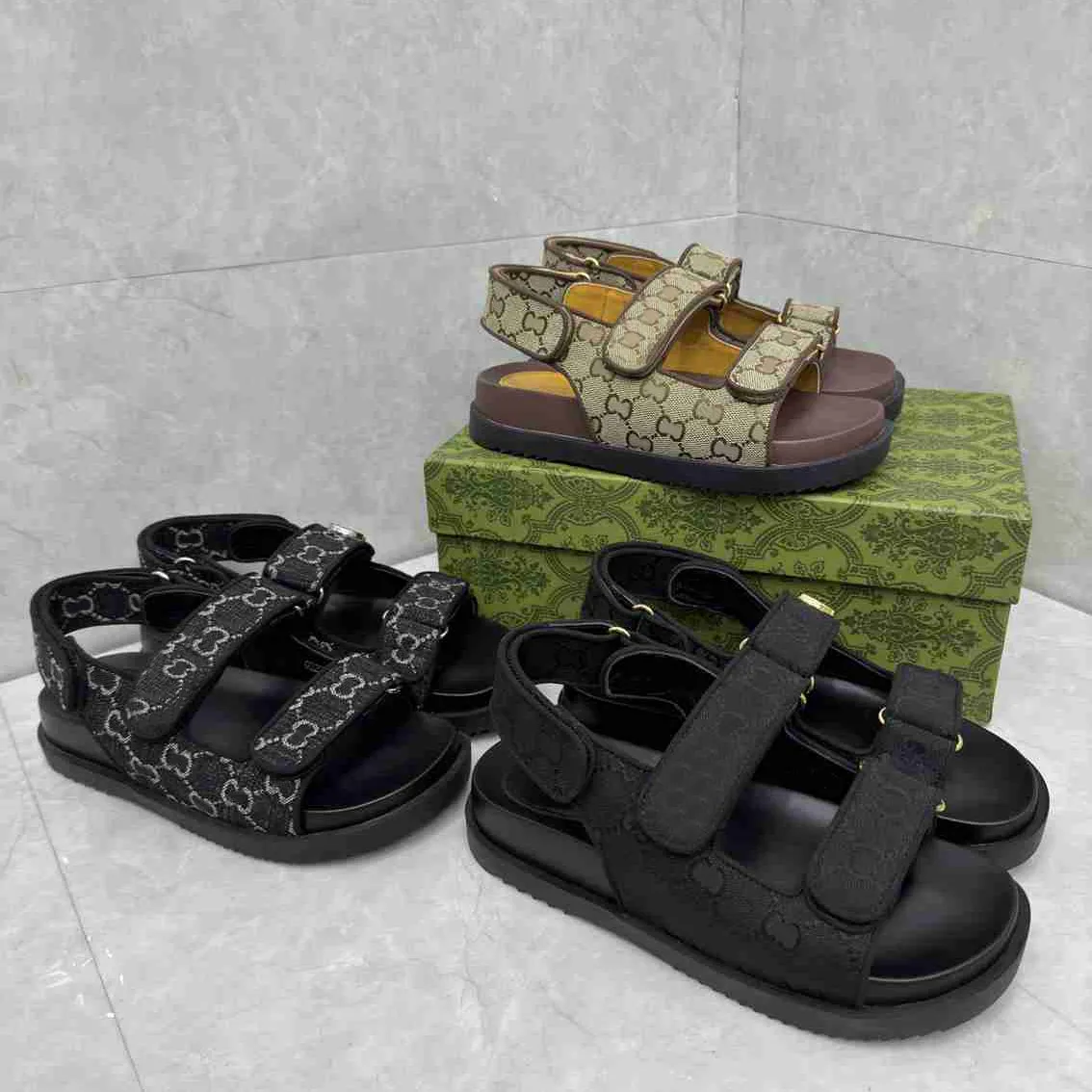 Bulk Luxury Designer Interlocking Velcro Sandals Womens With Leather ...