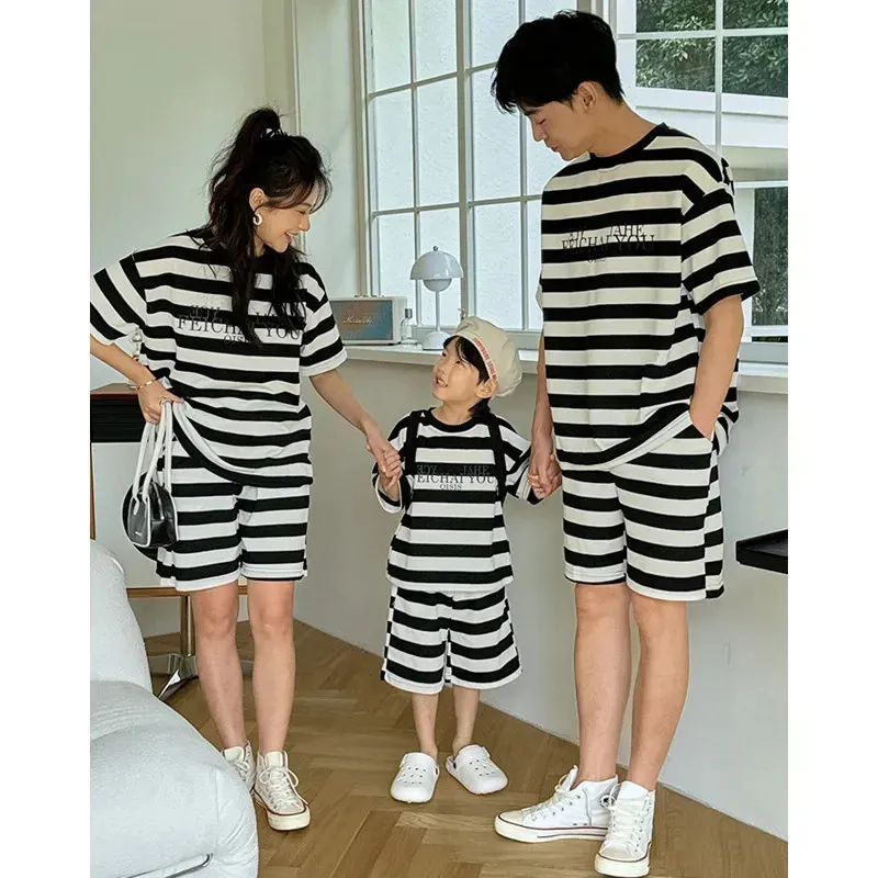Stylish Striped Family Matching Outfits: Comfortable Cotton Summer Two ...