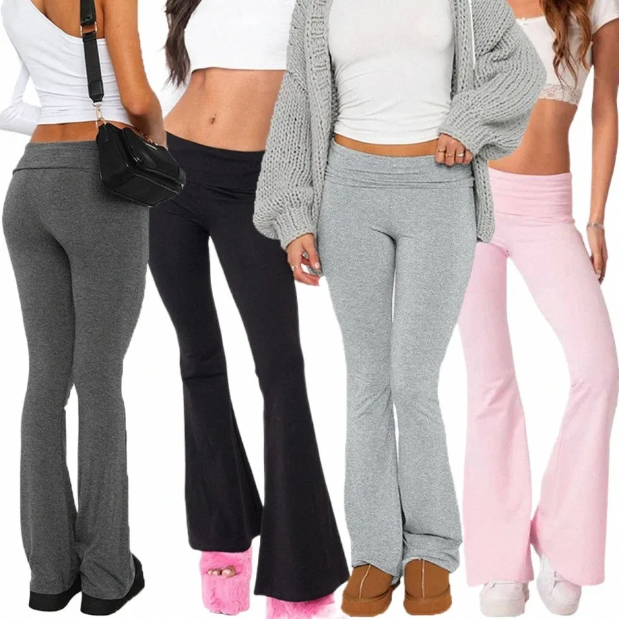 Slim Fit High Waisted Flare Pants For Women Solid Color Streetwear ...