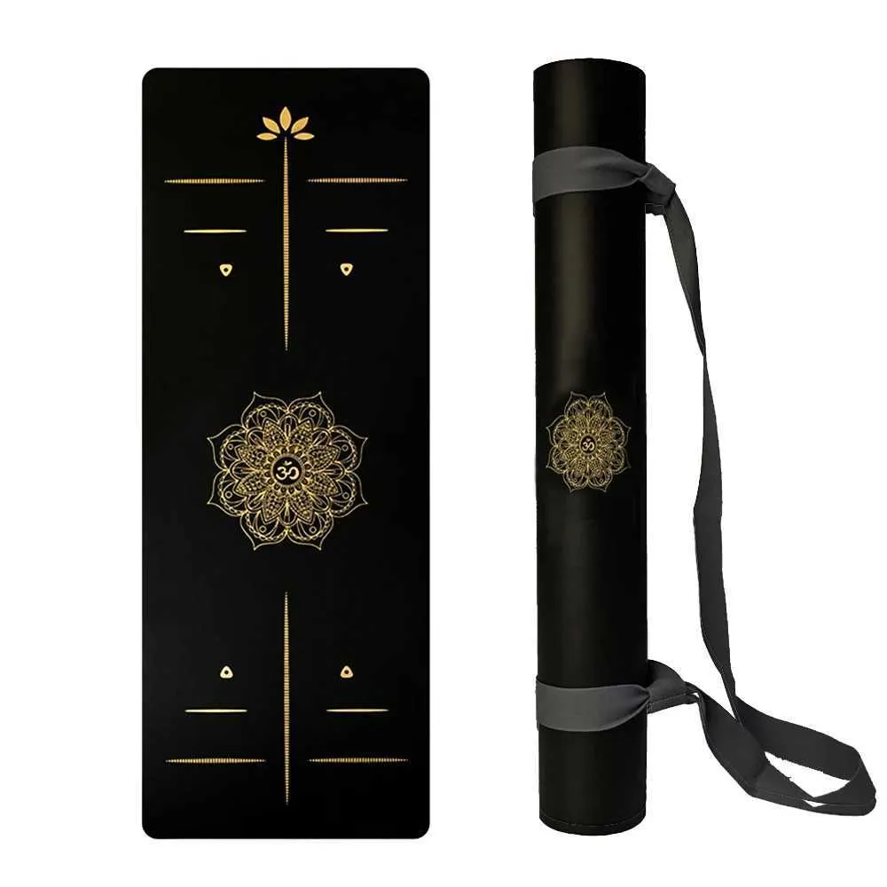 6ft Eco-Friendly Bronze Mandala Yoga Mat with Alignment Marks for ...