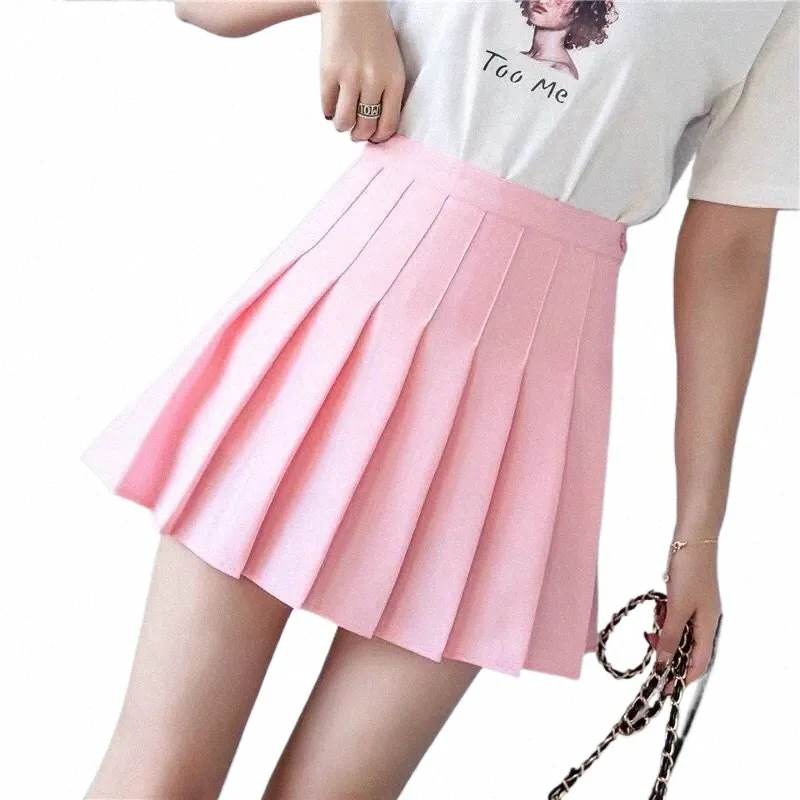 Korean Versi High Waisted Pleated Pink Pleated Mini Skirt College Style ...