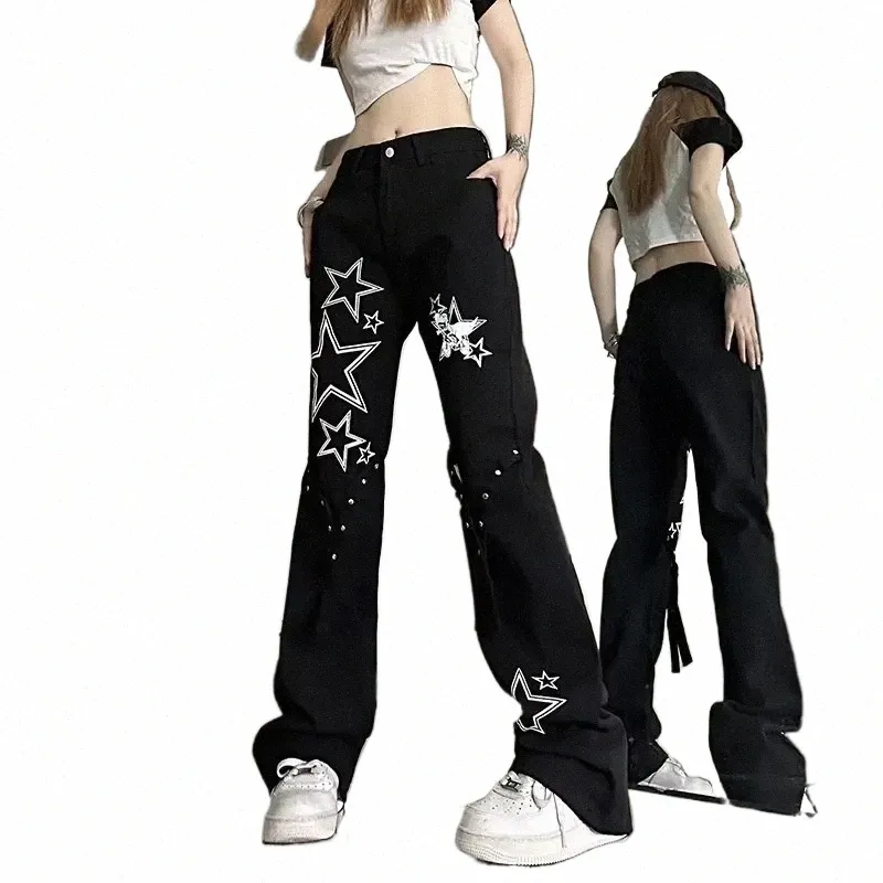 DHgate.com:Black Pattern Straight-Leg Denim Jeans for Women DHgate.com:Black Pattern Straight-Leg Denim Jeans for Women