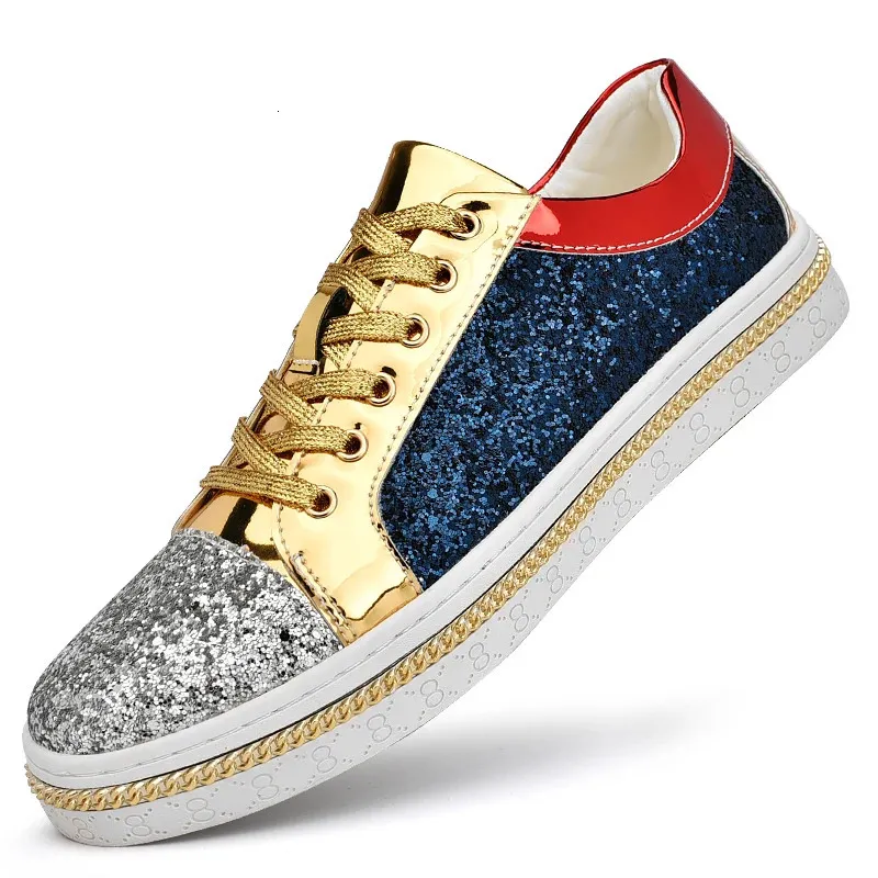 X Brand Mens Shiny Mirror Sneakers Classic Golden And Silver Low Cut ...