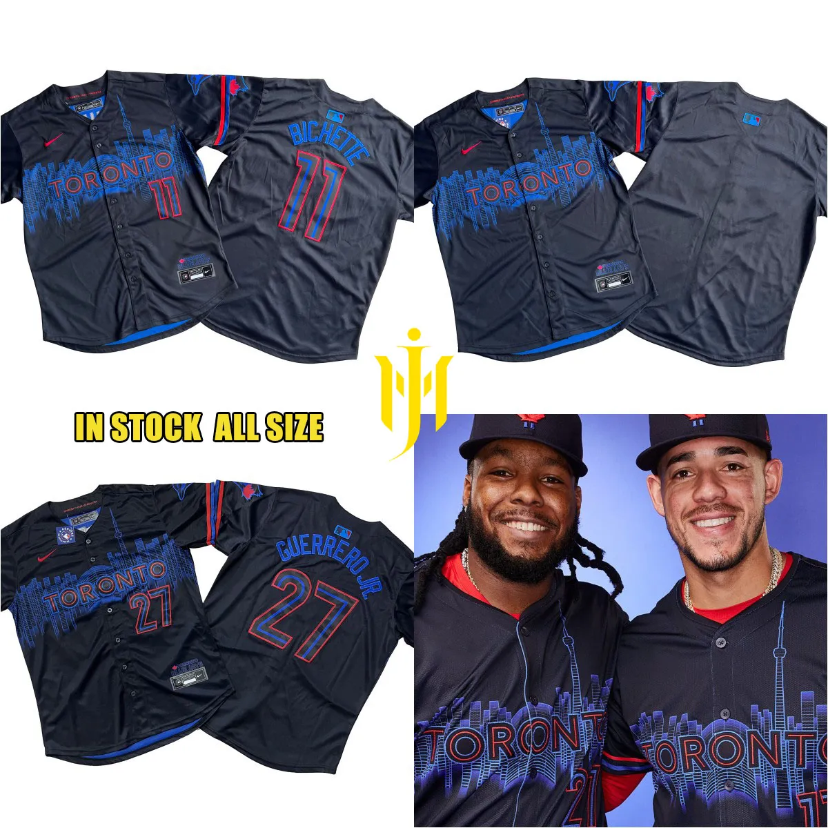 2024 CITY CONNECT UNIFORM All Black Baseball Uniforms #27 Vladimir Guerrero Jr., #11 Bo Bichette ...