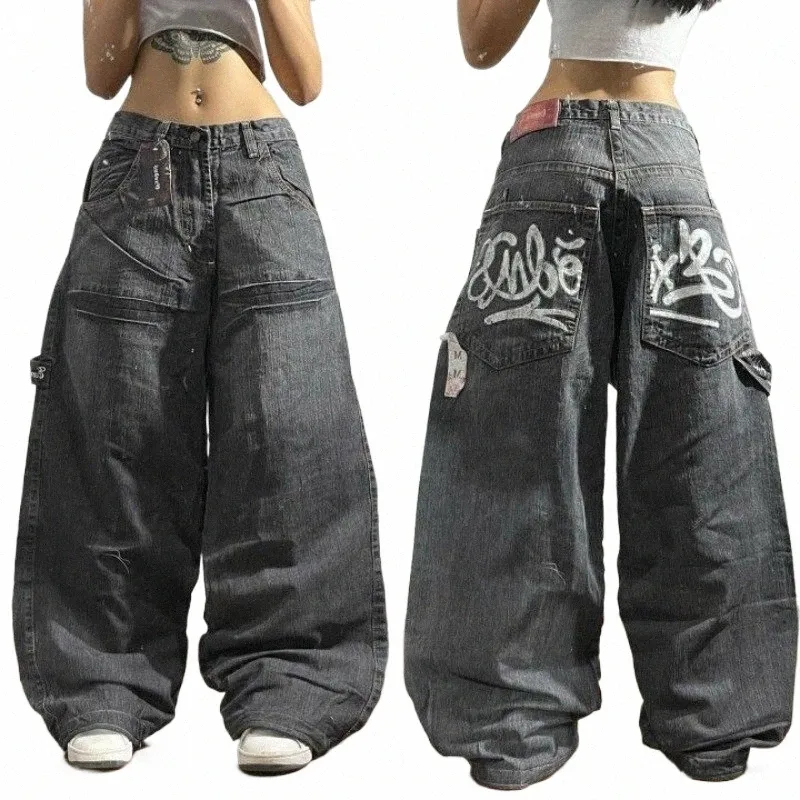 2024 Gothic High Waist Baggy Baggy Jeans Women With American Letter