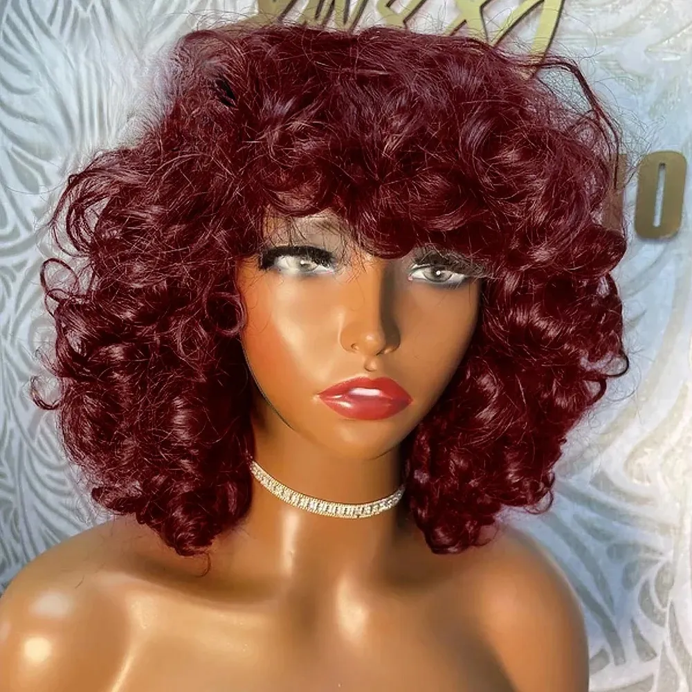 Short Curly Human Hair Wigs Ombre Bob: Jerry Curl Pixie Cut Wig With ...