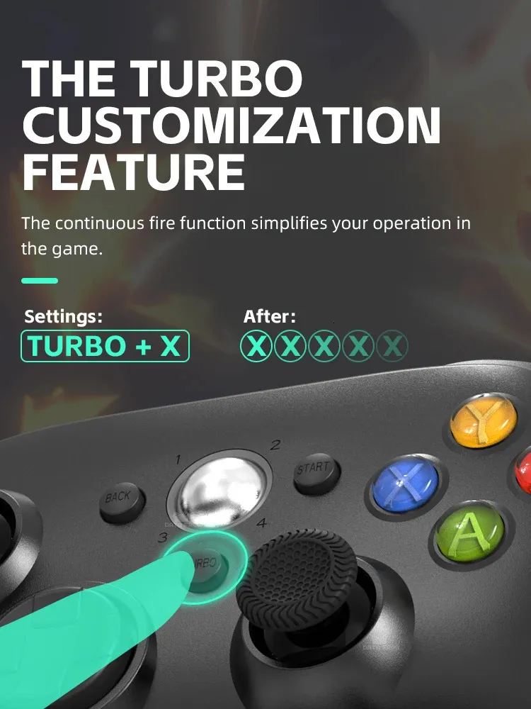Wireless/Wired Xbox 360 Controller with Dual Vibration Turbo Compatible ...