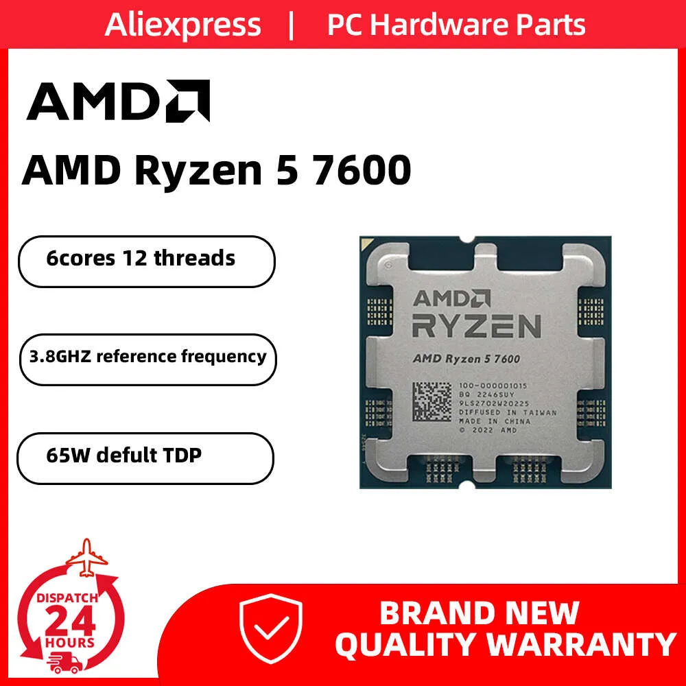 AMD Ryzen 5 7600 CPU 3.8GHz 6-Core 12-Thread AM5 Processor with 32MB L3 ...
