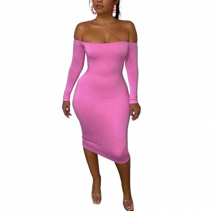 Dr. Sexy Pink One Shoulder Back Midi Dress For Women Slim Fit Black ...