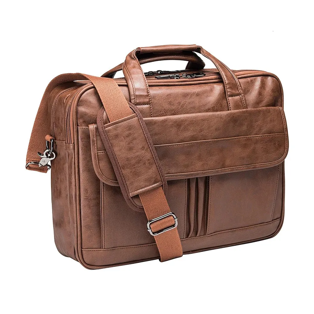 Large Capacity Men's Business Leather Briefcase Shoulder Bag with Wide ...