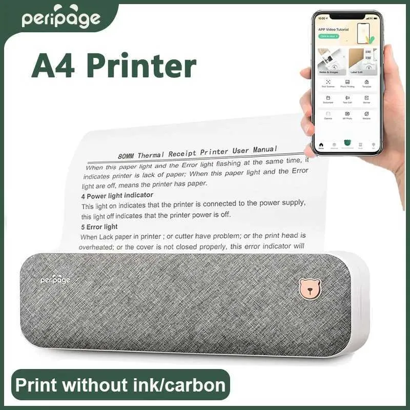 PeriPage A40 Wireless Bluetooth Portable Mini Thermal Printer with A4 Paper Roll for Home ...
