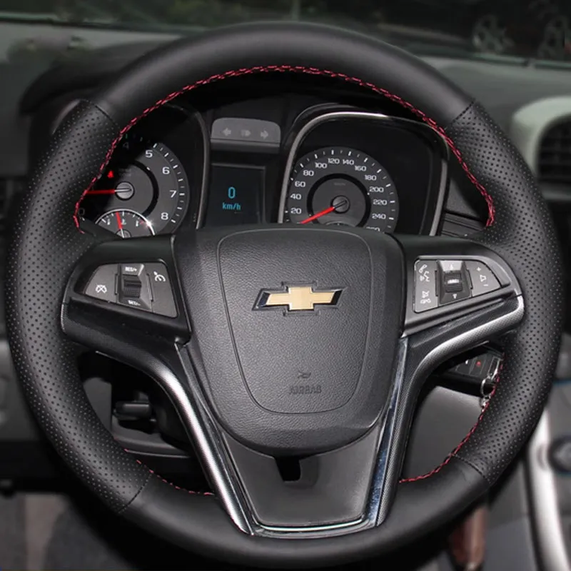 Leather Steering Wheel Cover Black 35-40cm 3-Spoke Wheel Fit Chevrolet ...
