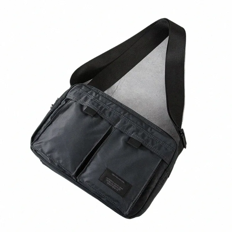 Men's Multi-Pocket Square Horizontal Japanese Messenger Bag, Canvas ...