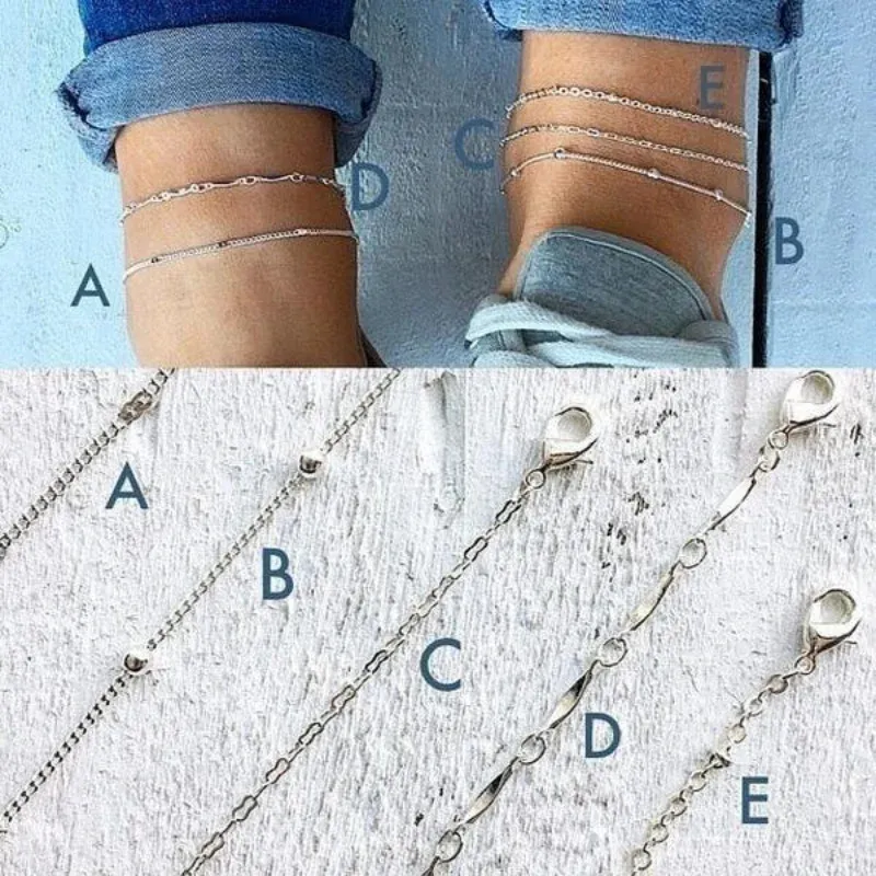 Set Ankle Bracelet Multilayer Bead Chain Anklet Bracelets Simple Beach ...