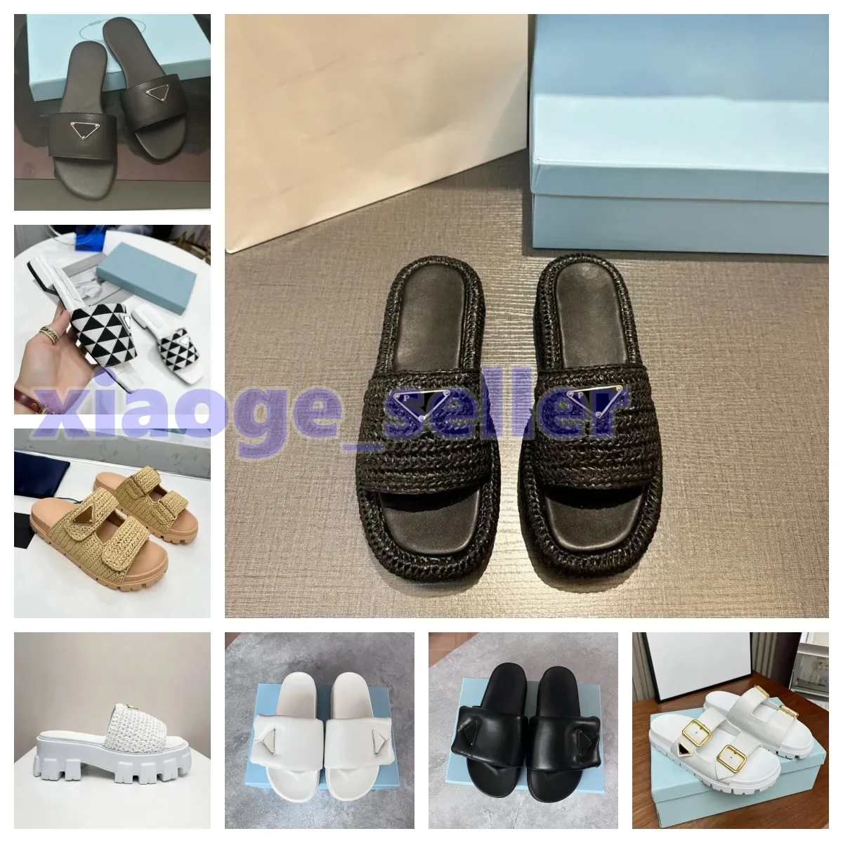 Triangle Straw Weave Slippers Women's Summer Flat Heel Casual Flip ...