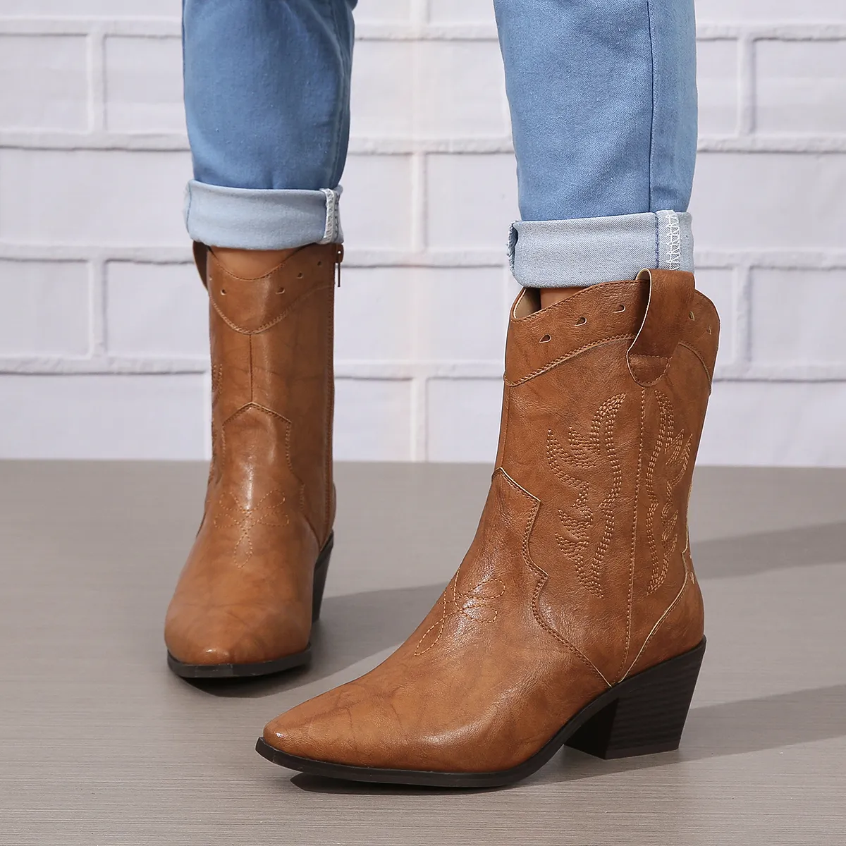 Chilly Leather Booties With Ornate Embroidery Elegant Designer Women's ...