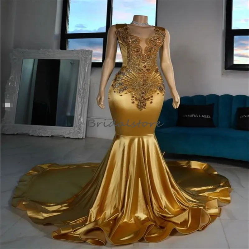 African Nigeria Gold Prom Dresses For Black Girls Elegant Diamond ...