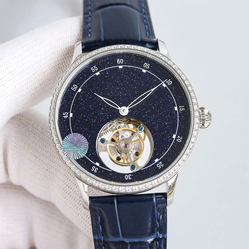 Luxury Tourbillon Watch With Diamond Bezel, Leather Strap, And Sapphire ...