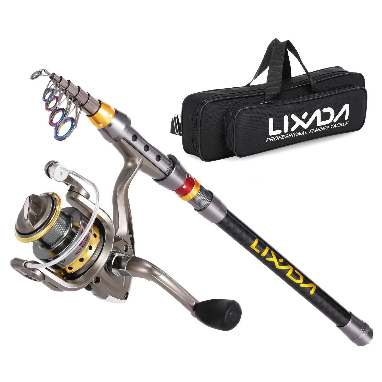 Lixada carbon fiber telescopic fishing rod and rotary fishing reel ...