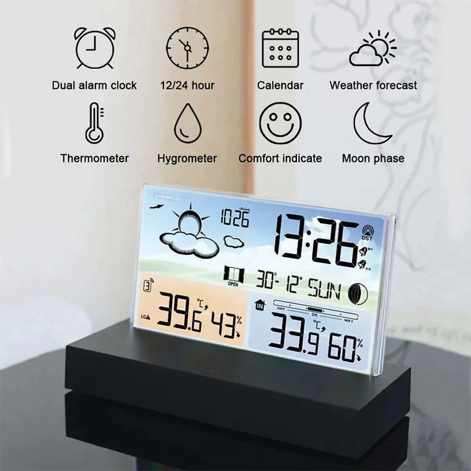 Clock With Weather Forecast: Transparent Glass Weather Station With ...