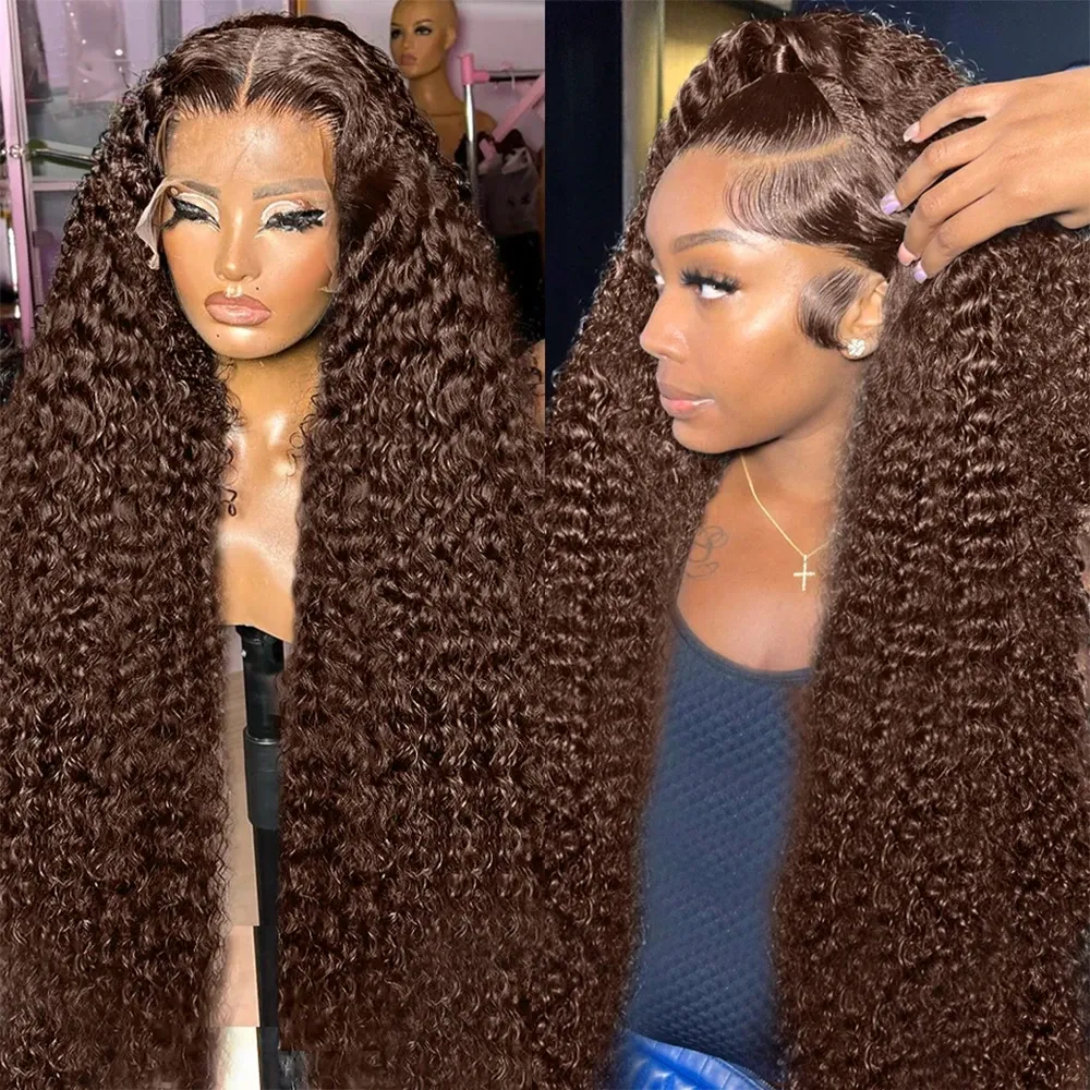 360 HD Human Hair Lace Frontal Wig Glueless 13x4 Front Deep Wave Brown ...