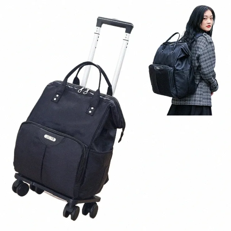 Large Capacity Oxford Travel Trolley Backpack With Wheels Womens ...