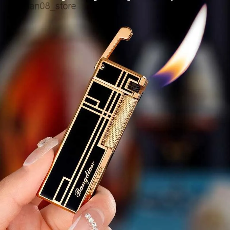 Lighters New Metal Oblique Pipe Lighter Retro Grinding Wheel Open Flame ...