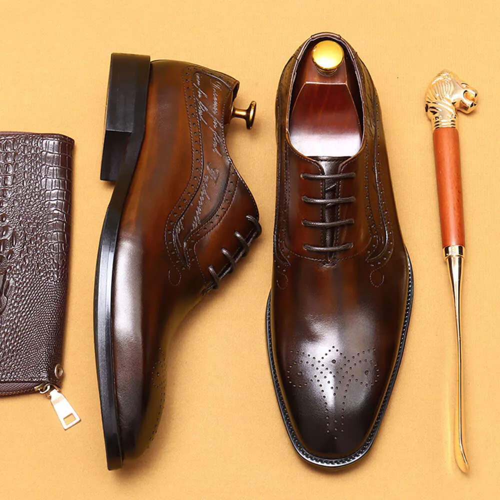 Premium Hand-Painted Leather Oxford Shoes - Classic Pointed Toe Dress ...