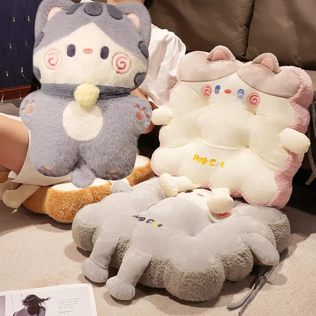 Grey Cat Plush Cute Chair Cushions Kawaii Cartoon Stuffed Animal Kitten ...