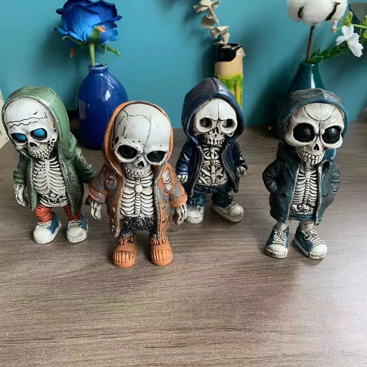 Resin Skeleton Figurine Cool Desk Skull Decor And Rearview Mirror ...