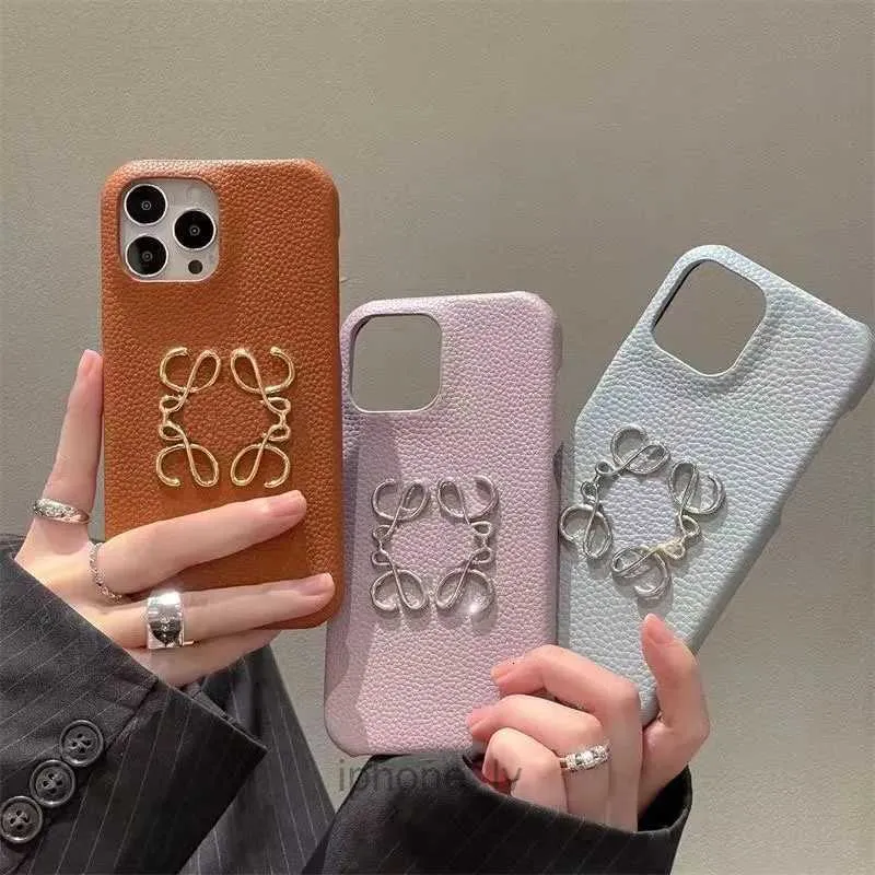 Metal Letters LE Phone Case for Women, Designer Luxury Leather Mobile ...