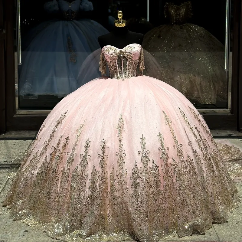 Off Shoulder Light Pink Princess Fairy Themed Quinceanera Ball Gown ...