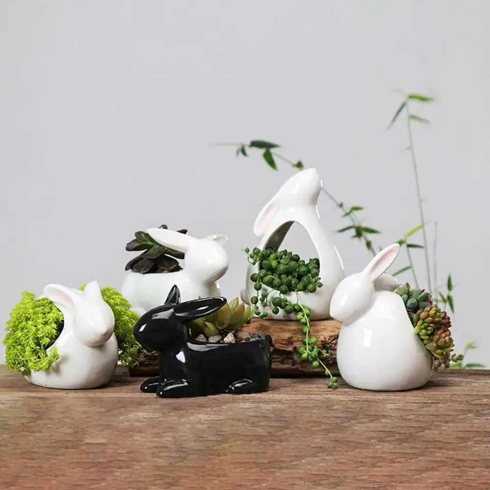 Ceramic Rabbit Animal Plant Pots Minimalistic Bunny Flower Pot For ...