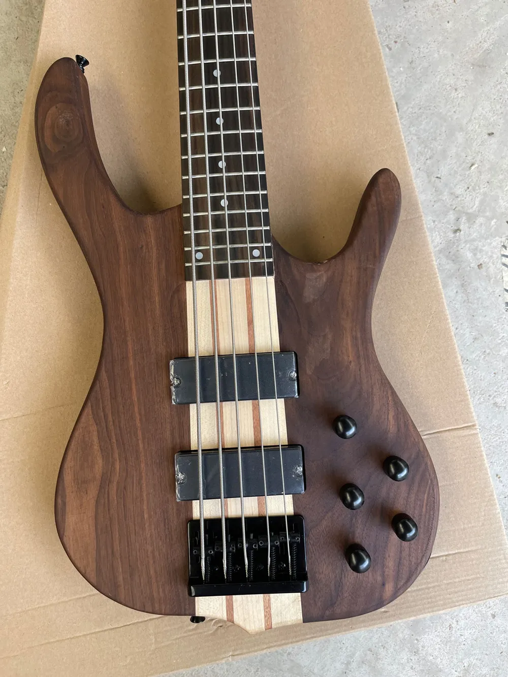 5 String Electric Bass Guitar: Walnut Body, Rosewood Fretboard, And ...
